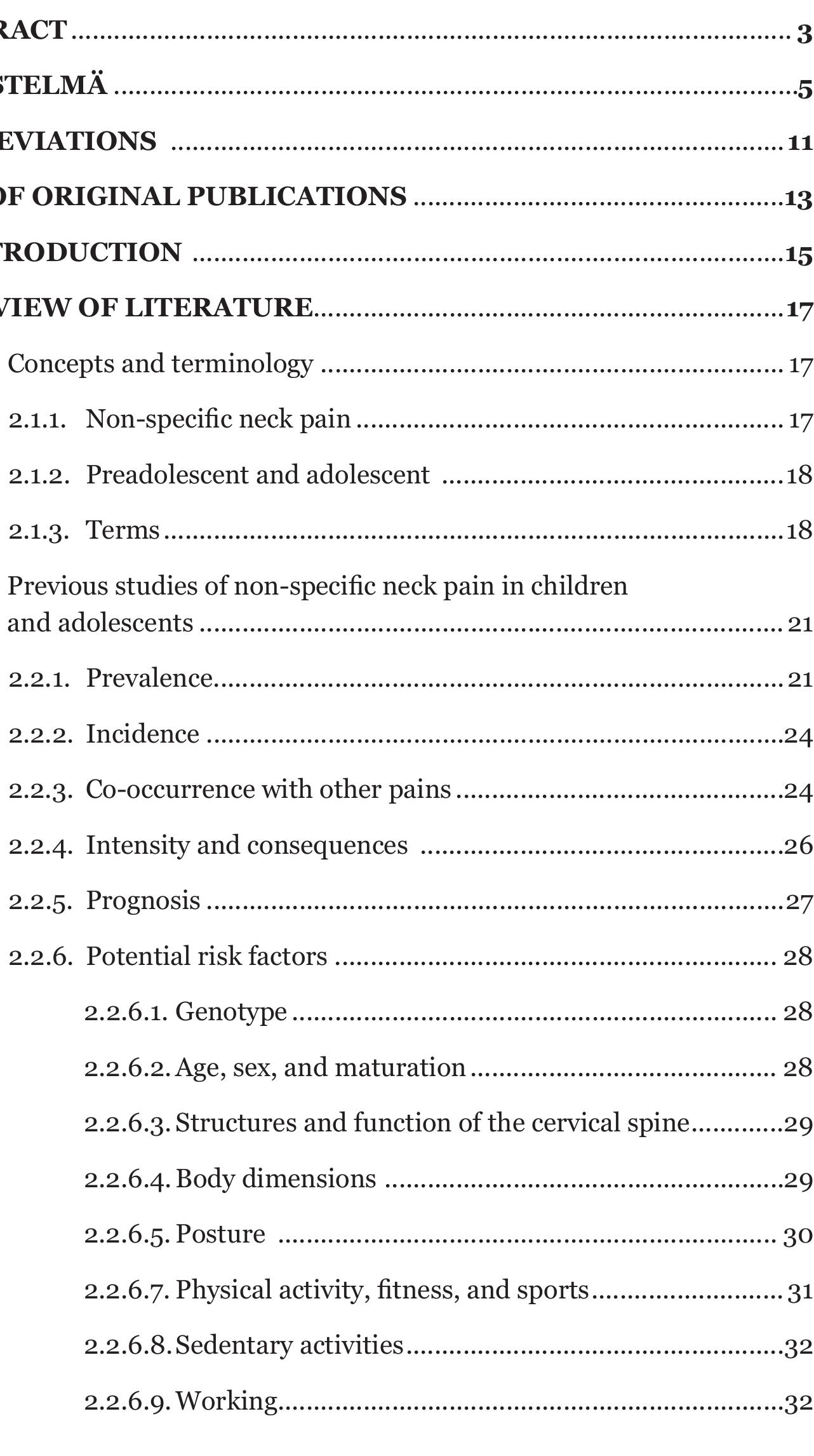 Table 1 - Non-specific neck pain in preadolescent to