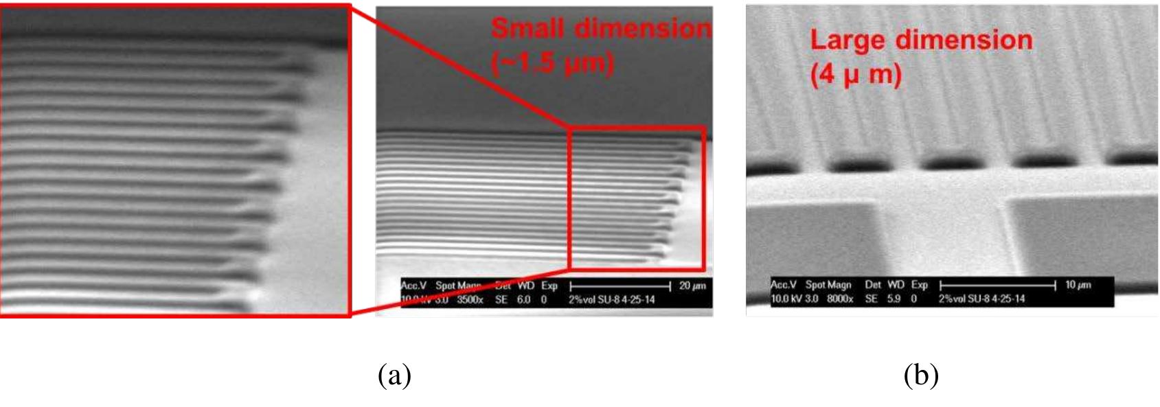 5. sem images of lithographilly defined pr of (a) shrinked