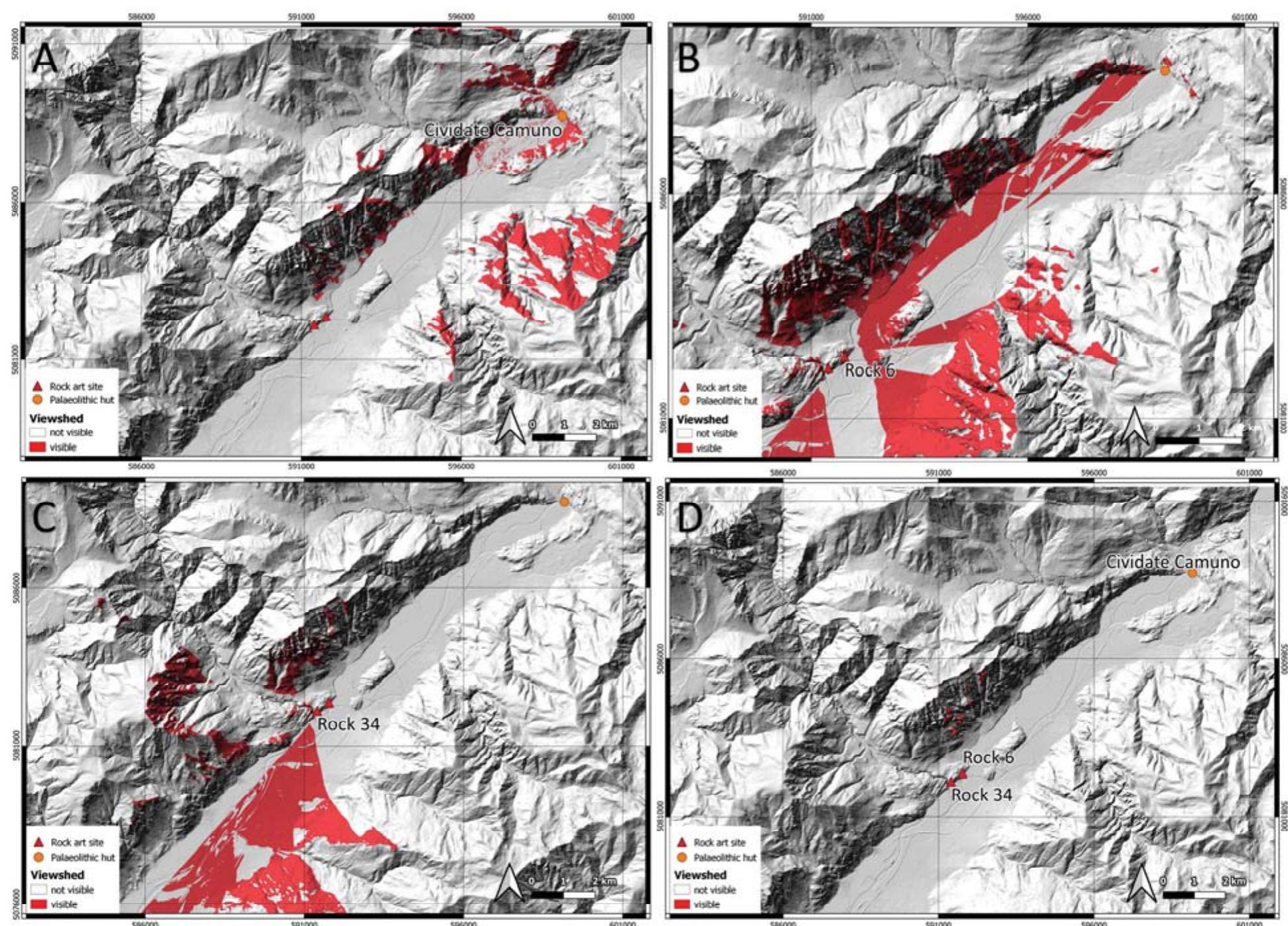 - (a) viewshed elaboration map where the visible and