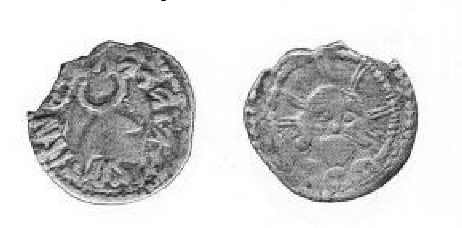 Obverse: ox-horned helmet facing to the left (heraldic