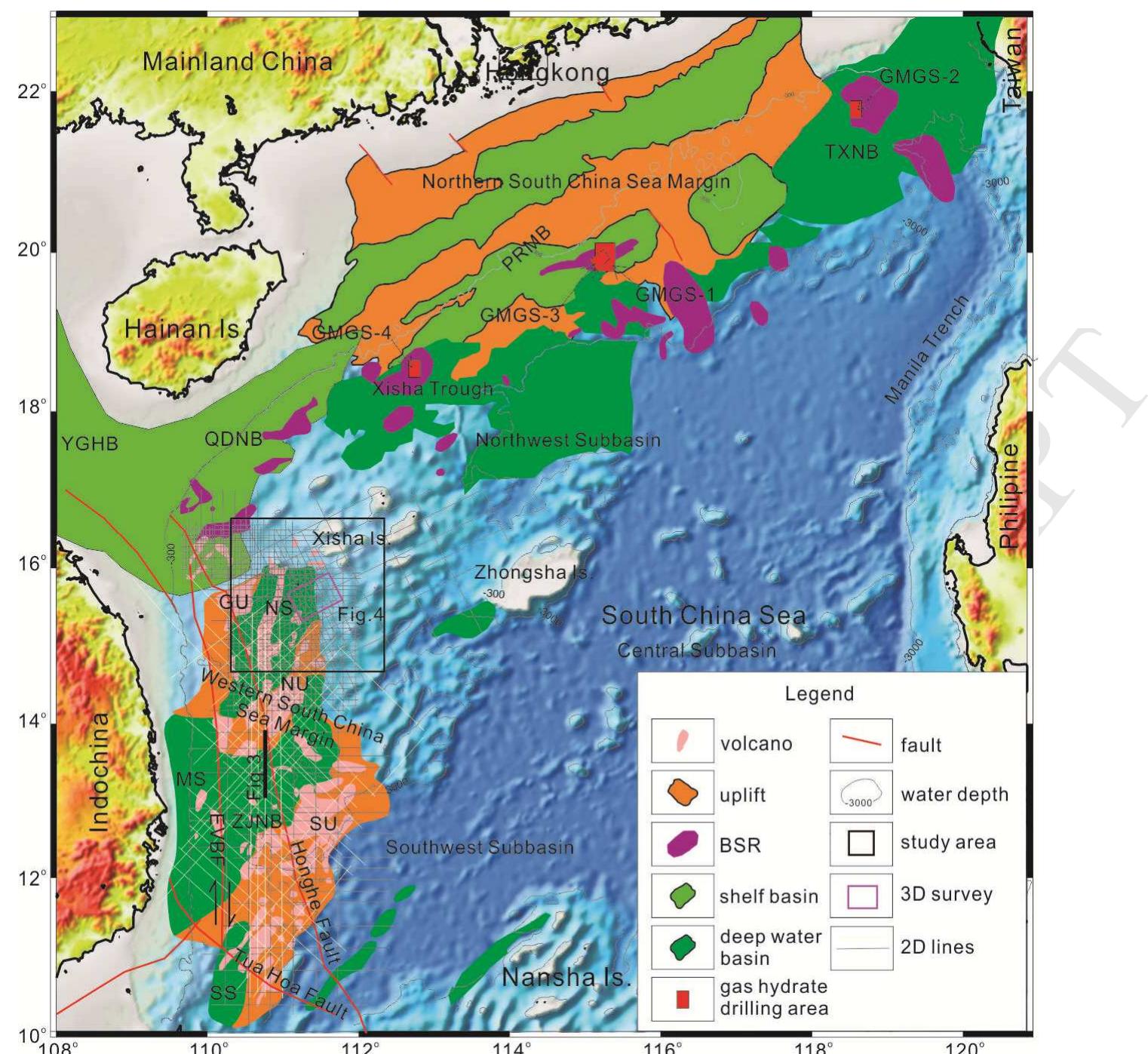 Location of major cenozoic sedimentary basins, bsrs, gas