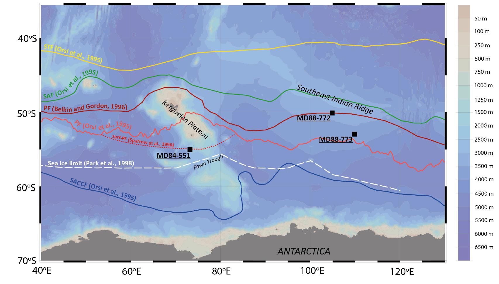 2: map of the core locations used in this study. also