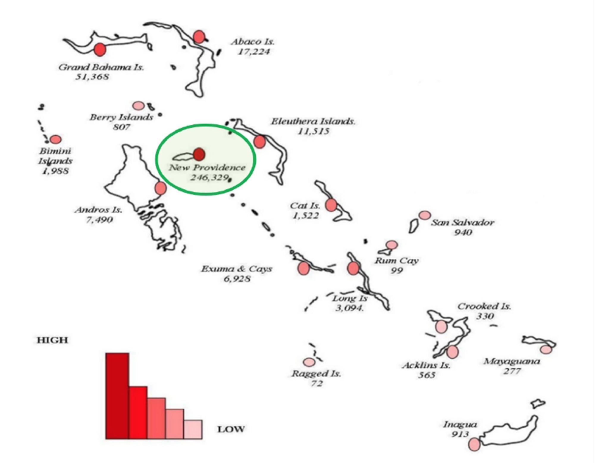 Map of the bahamas showing the geographical and population