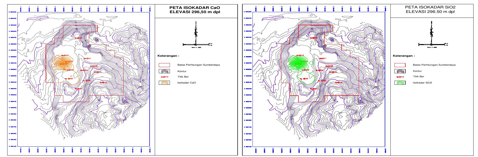 Map of isograde: (a) cao and (b) sioz at an elevation of