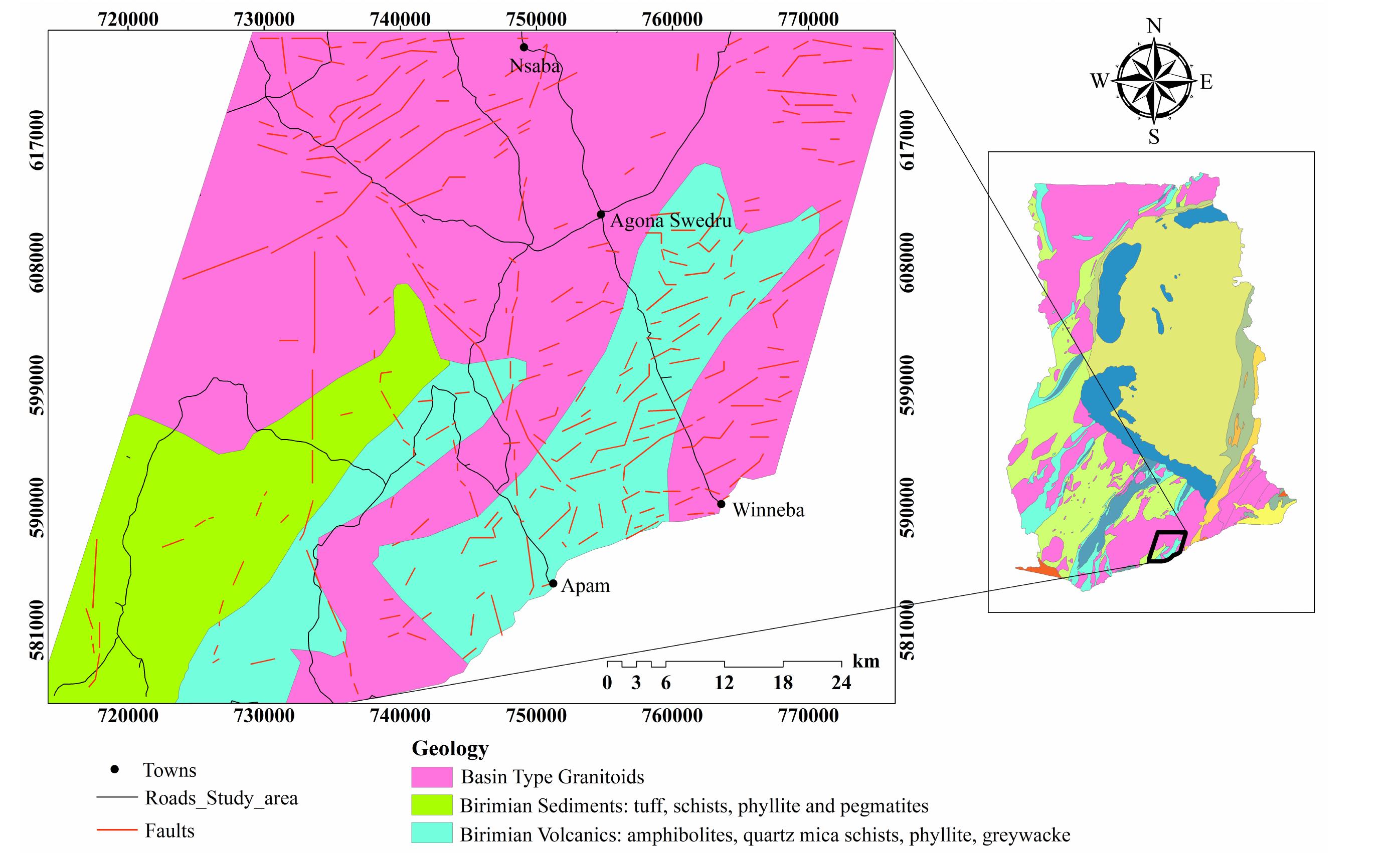 Geological map of the southern kibi-winneba belt (modified