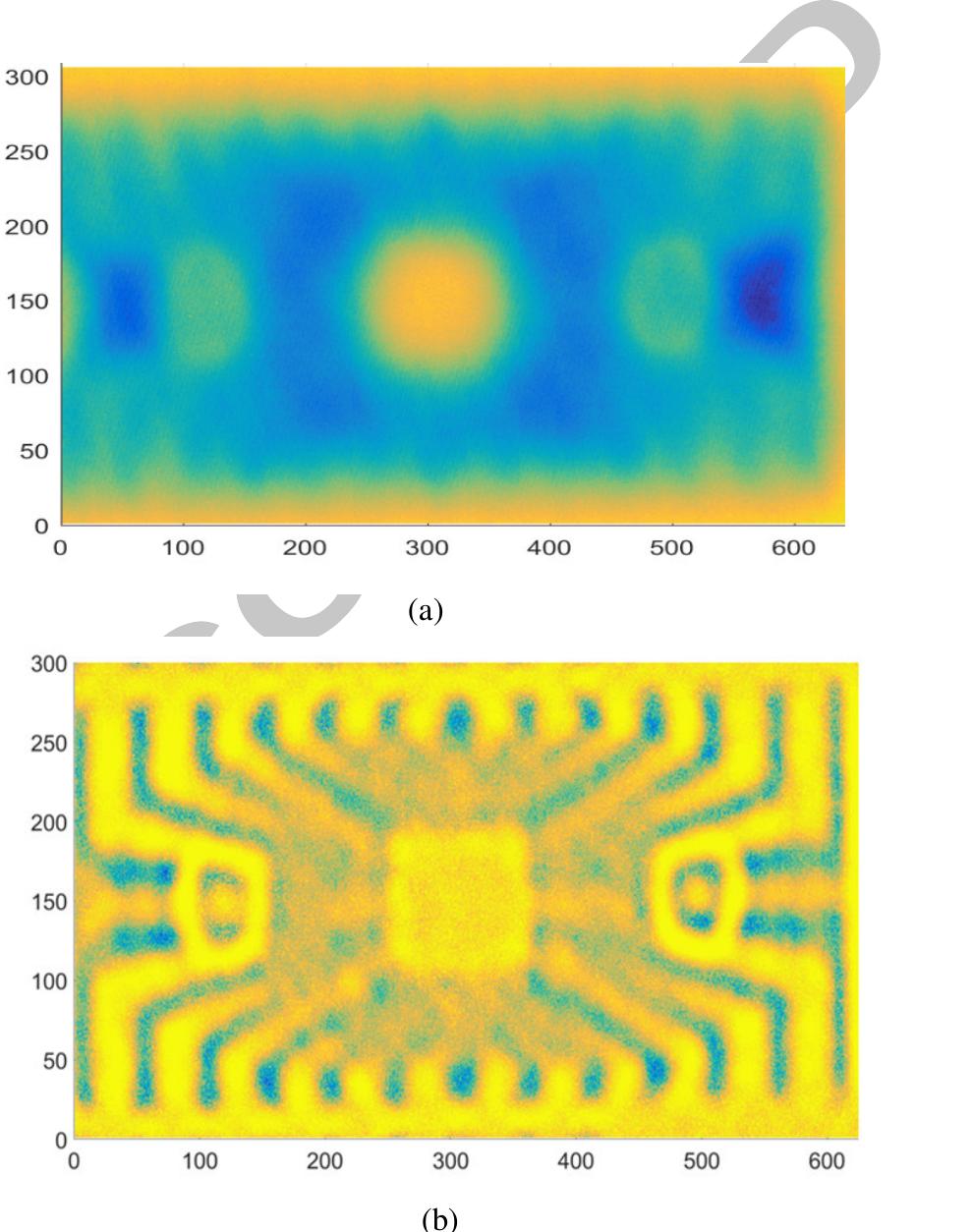 Thz image of sample #3 (a) before, (b) after enhancement