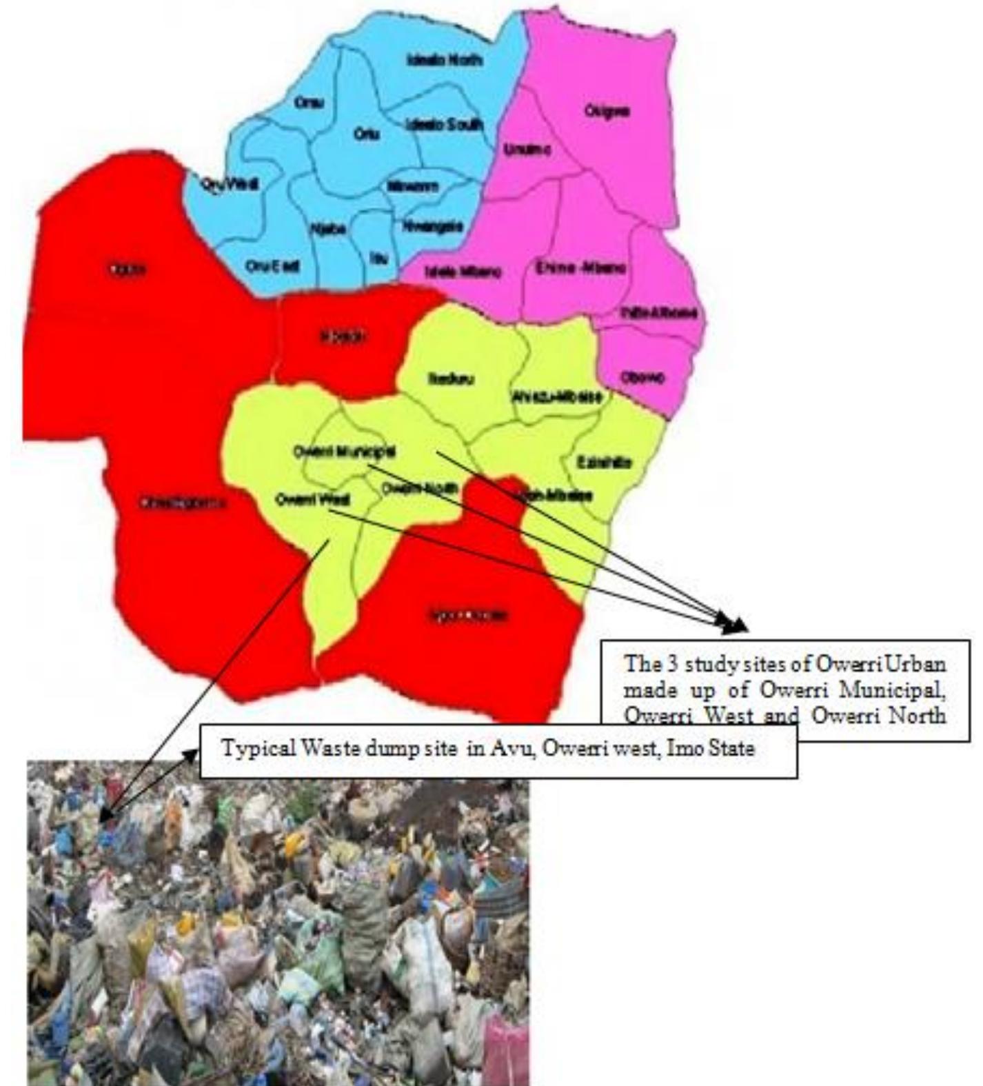 Map of imo state of nigeria, showing the study sites of the