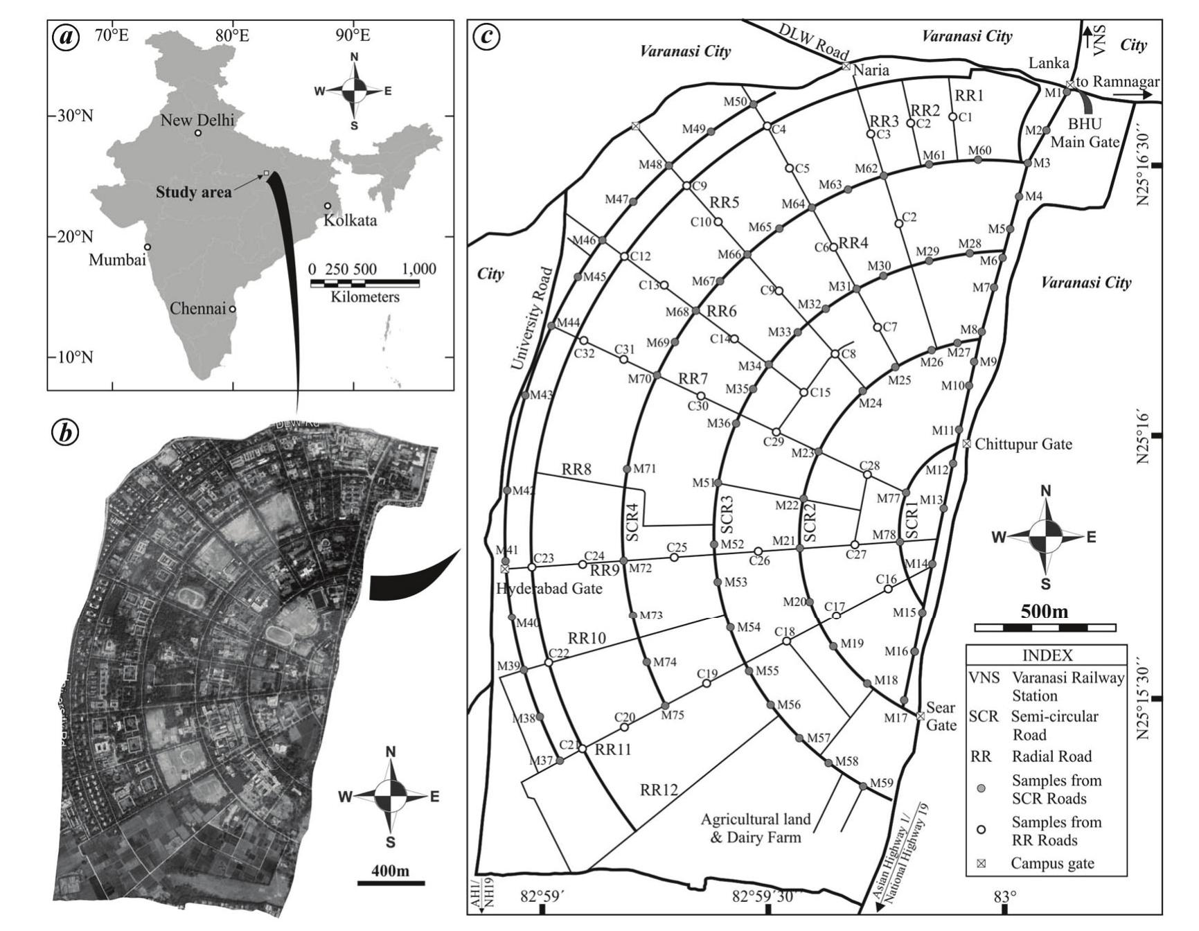 A, map of india showing the location of varanasi in uttar
