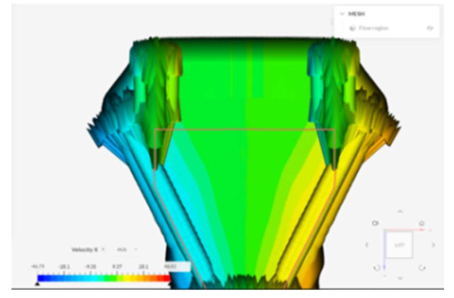 Span-wise flow velocity vectors for delta wing with 45