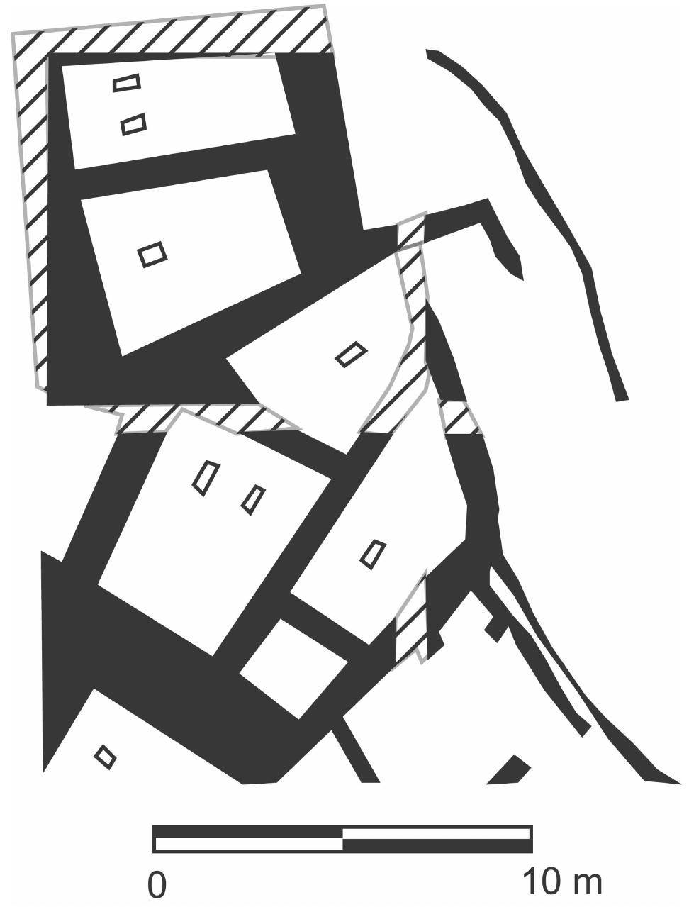 Level iia structures southwest of the level iii ones at