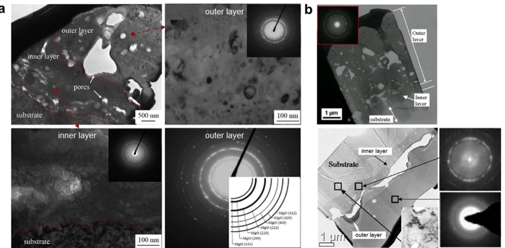 Cross-section tem images and saed patterns for the inorganic
