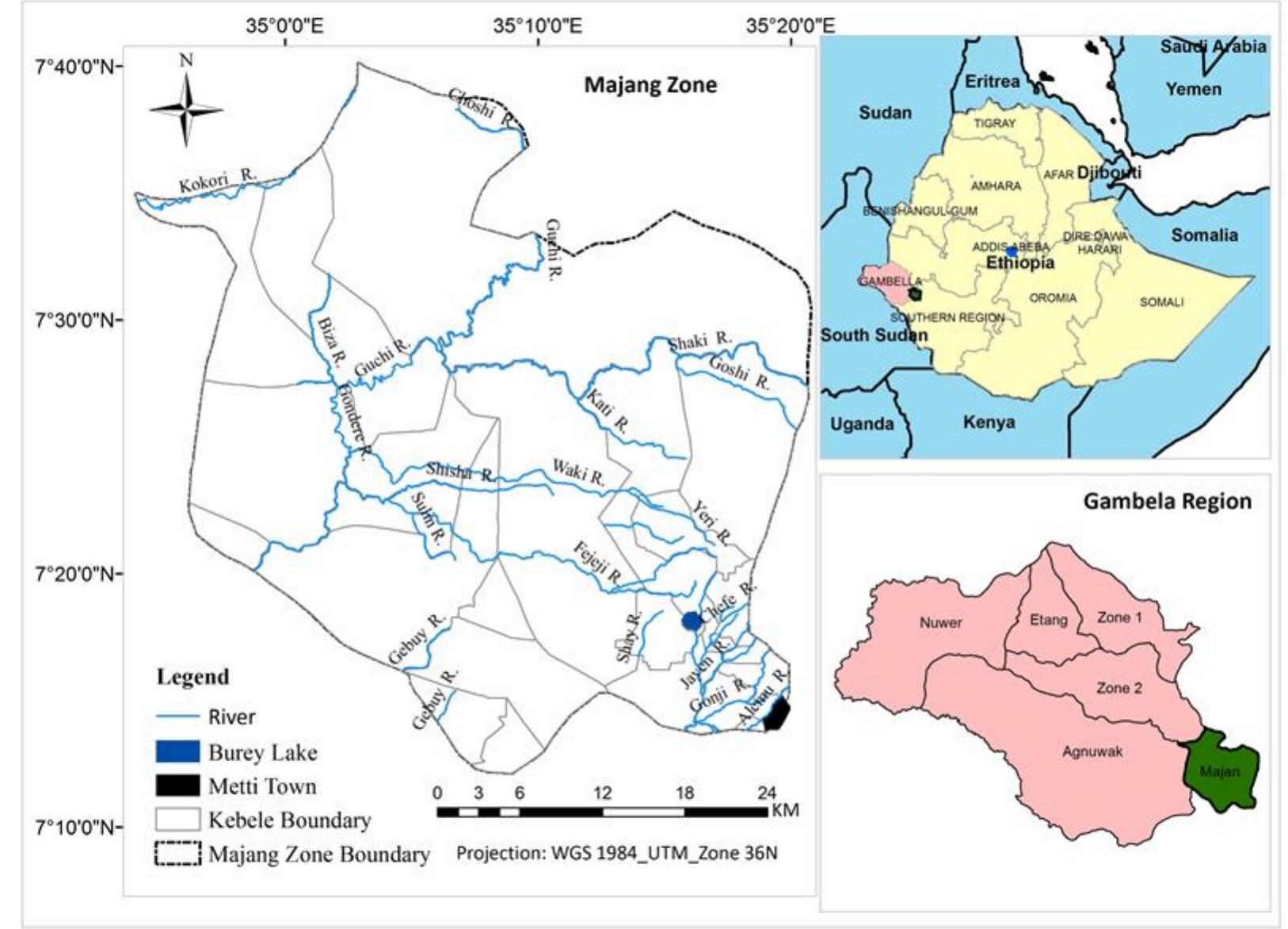 Location map of the majang zone in gambela region, ethiopia.
