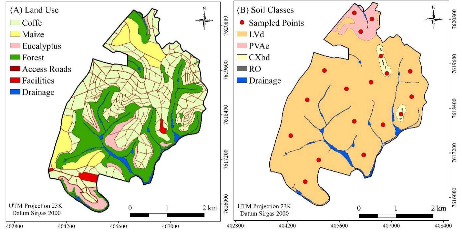 2 — land use and occupation map (a) and digital soil map
