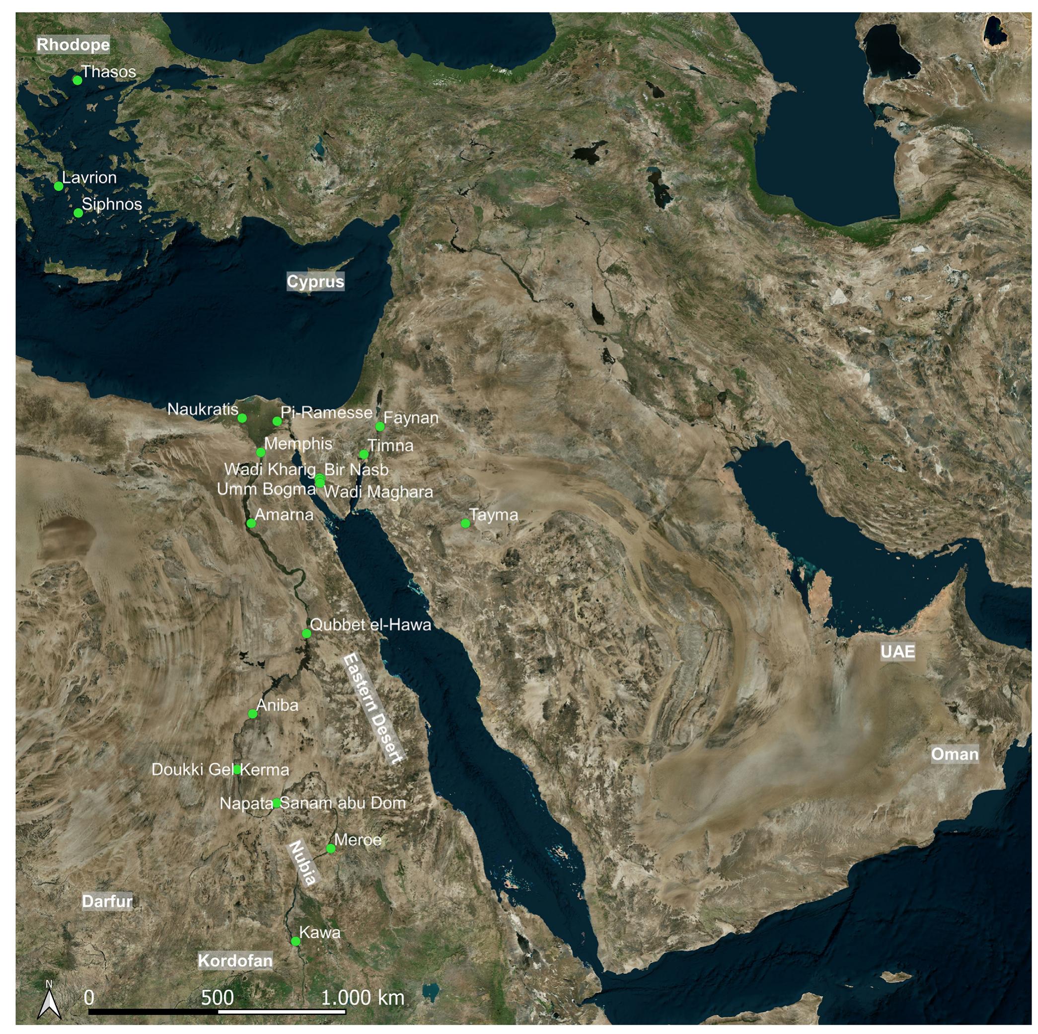 Regional map showing the location of kerma and other sites