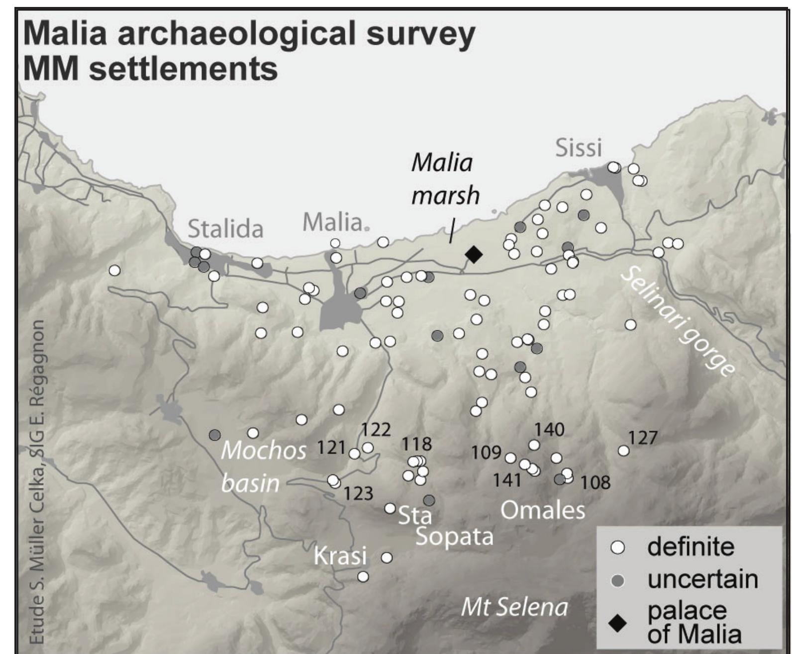 Map of protopalatial sites in the surveyed area
