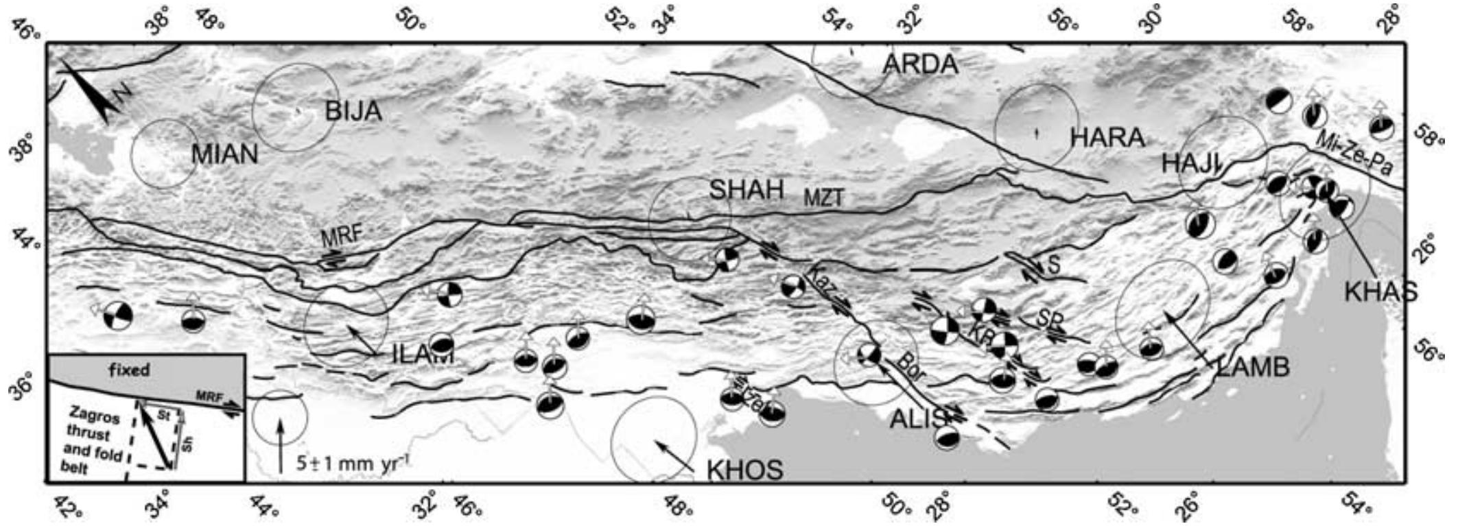 Map of the zagros thrust and fold belt. black arrows are the