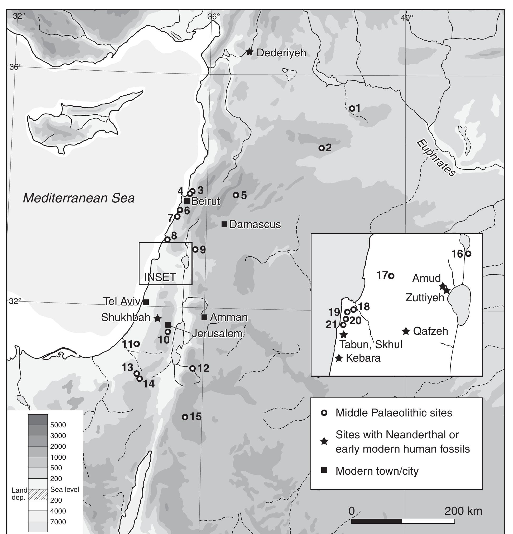 Map 3.1.5. map of middle palaeolithic sites: 1. umm el tlel;