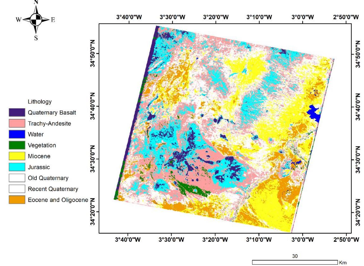 Spectral angle mapper classification map.