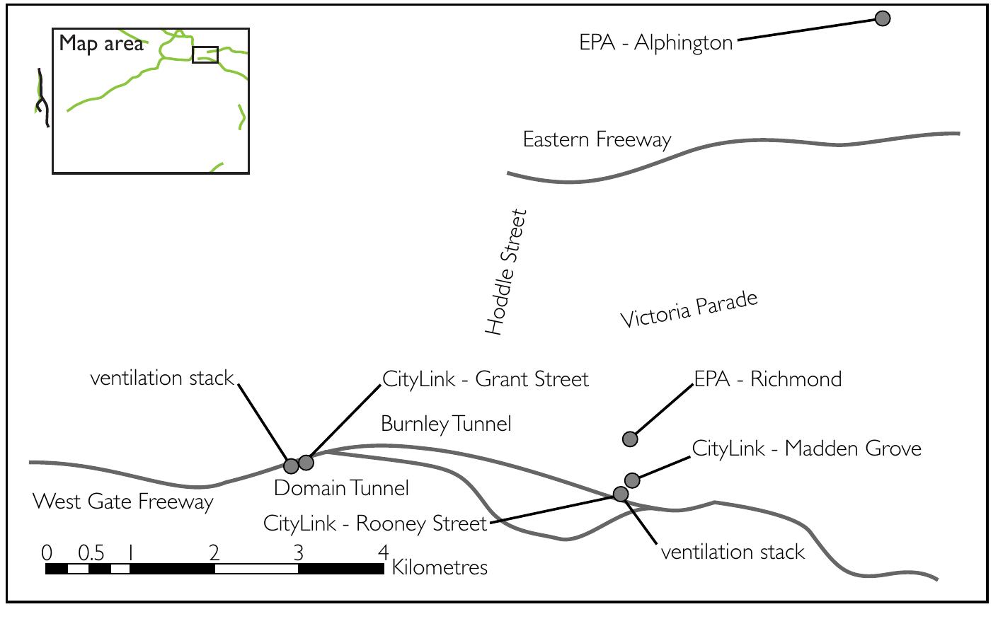Ure d5 map of melbourne’s city link tunnels and air quality
