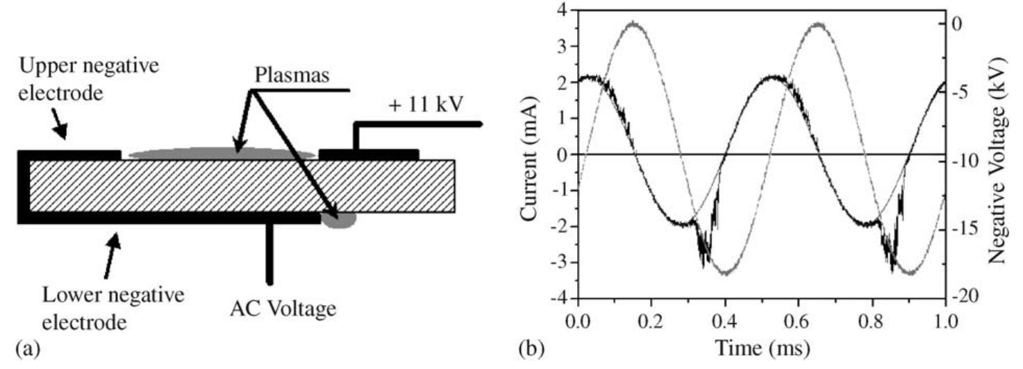 (a) schematic side view of the sliding discharge set-up; (b)