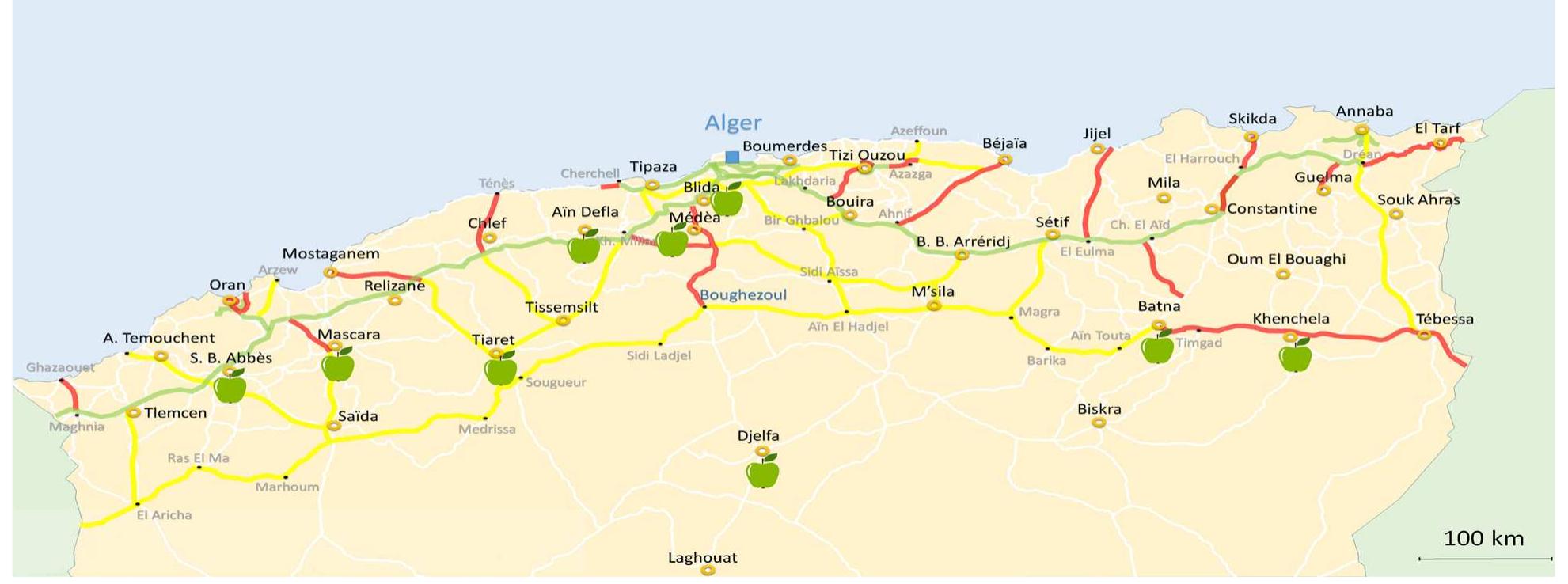 Geographical map showing the major apple producing region in
