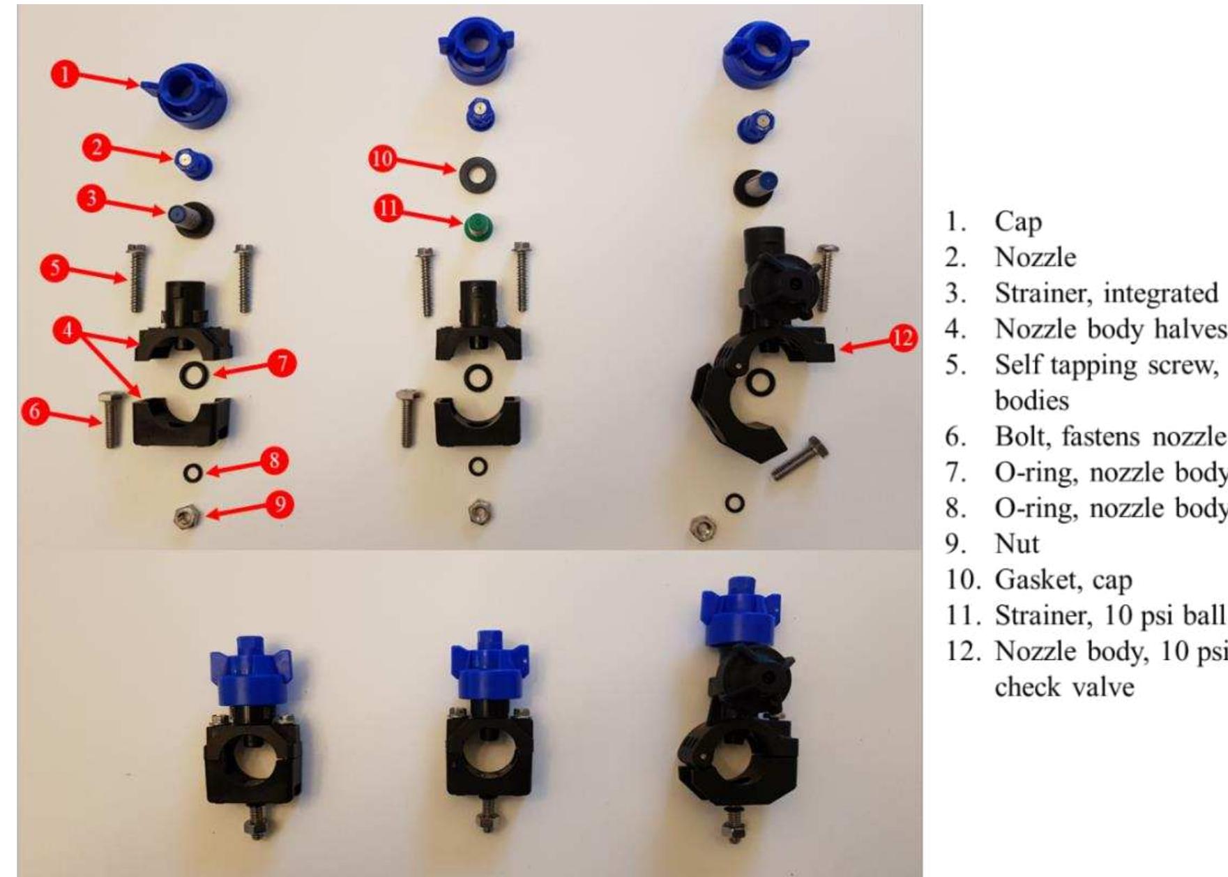 Exploded and assembled views of the tx-vs1 nozzle