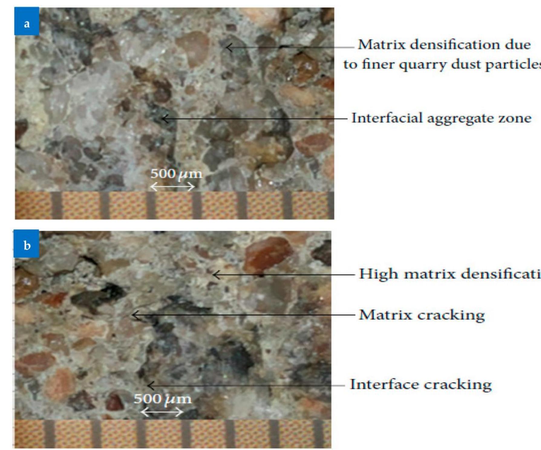 Microscopic view of qd concrete (a) without initial stress