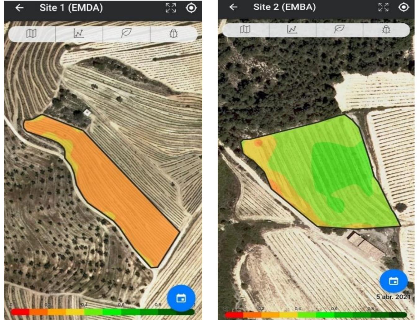 Location 1: ndvi map for site 1 (el molar, em, emda) and