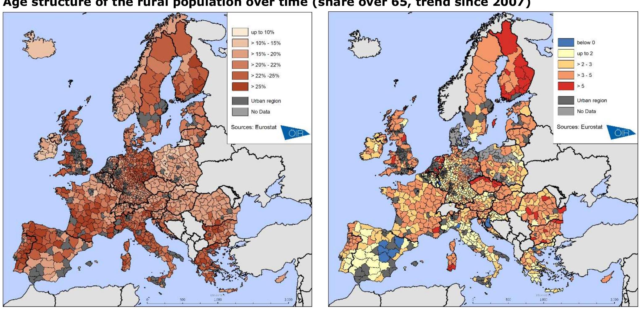 These maps show where regions have the most elderly