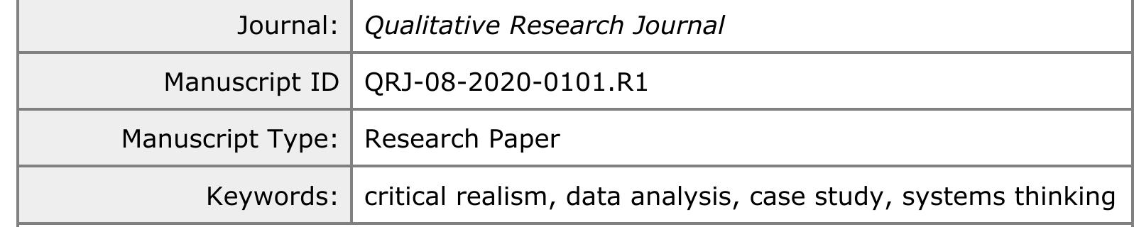 Table 1 - Critical realism: what you should know and how to