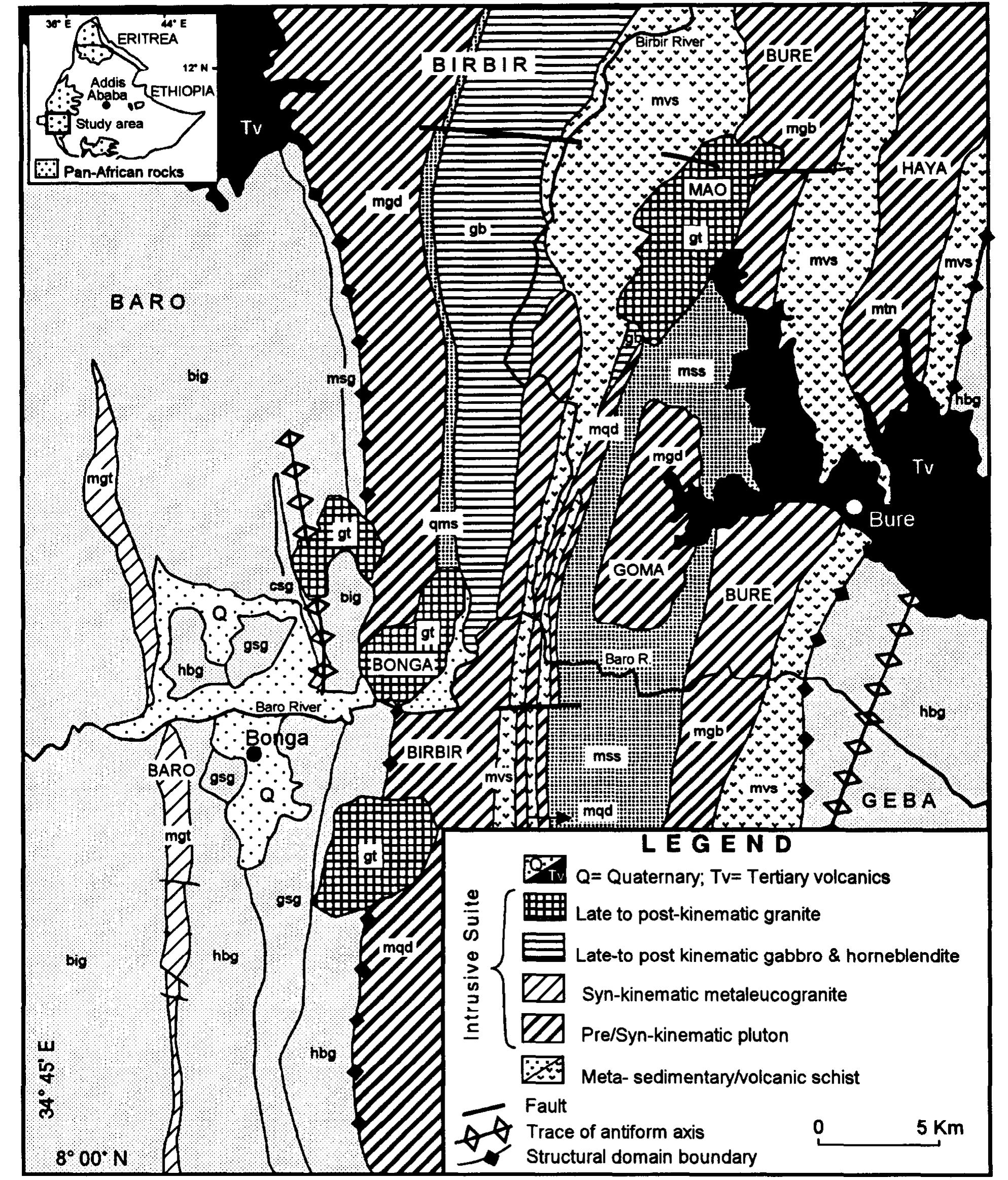 Geological sketch map of the gore-gambela area. legend: mgb:
