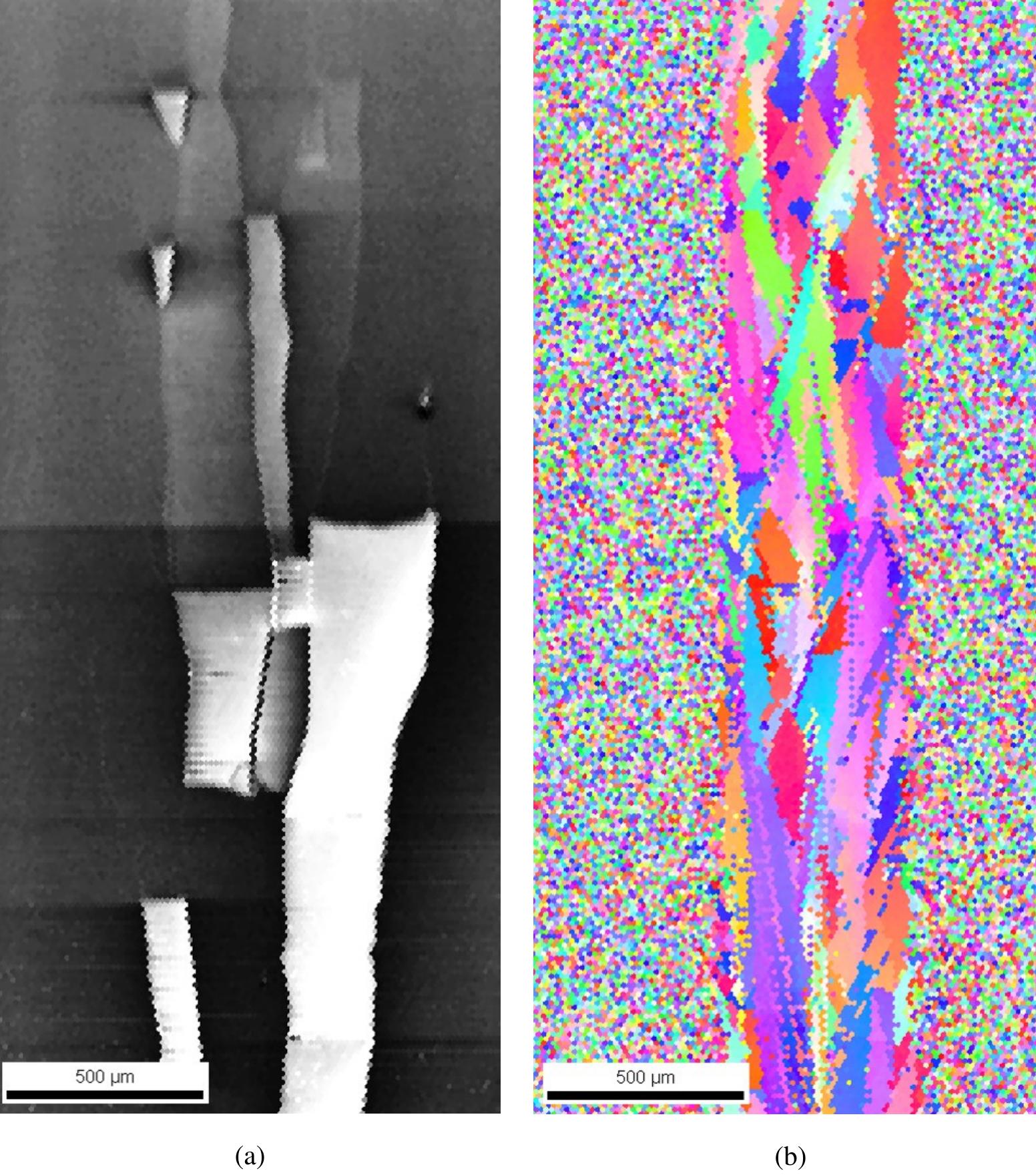 17: a) sem and b) ebsd images of line 5
