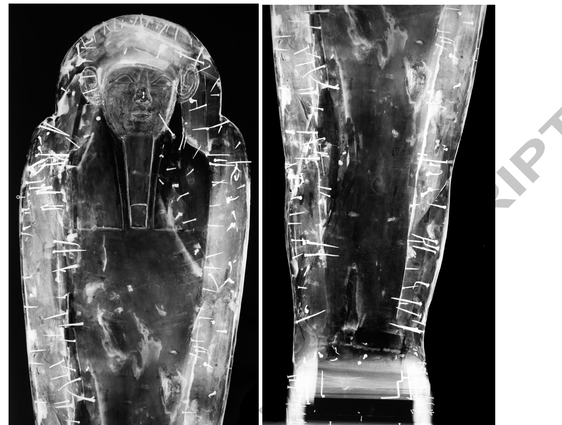 X-ray images showing the upperand lowest portions of the lid