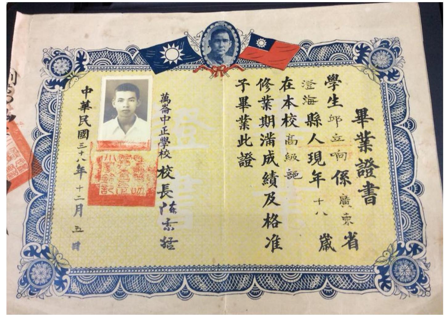 3: graduation certificate of qiu lixiang, a chinese student