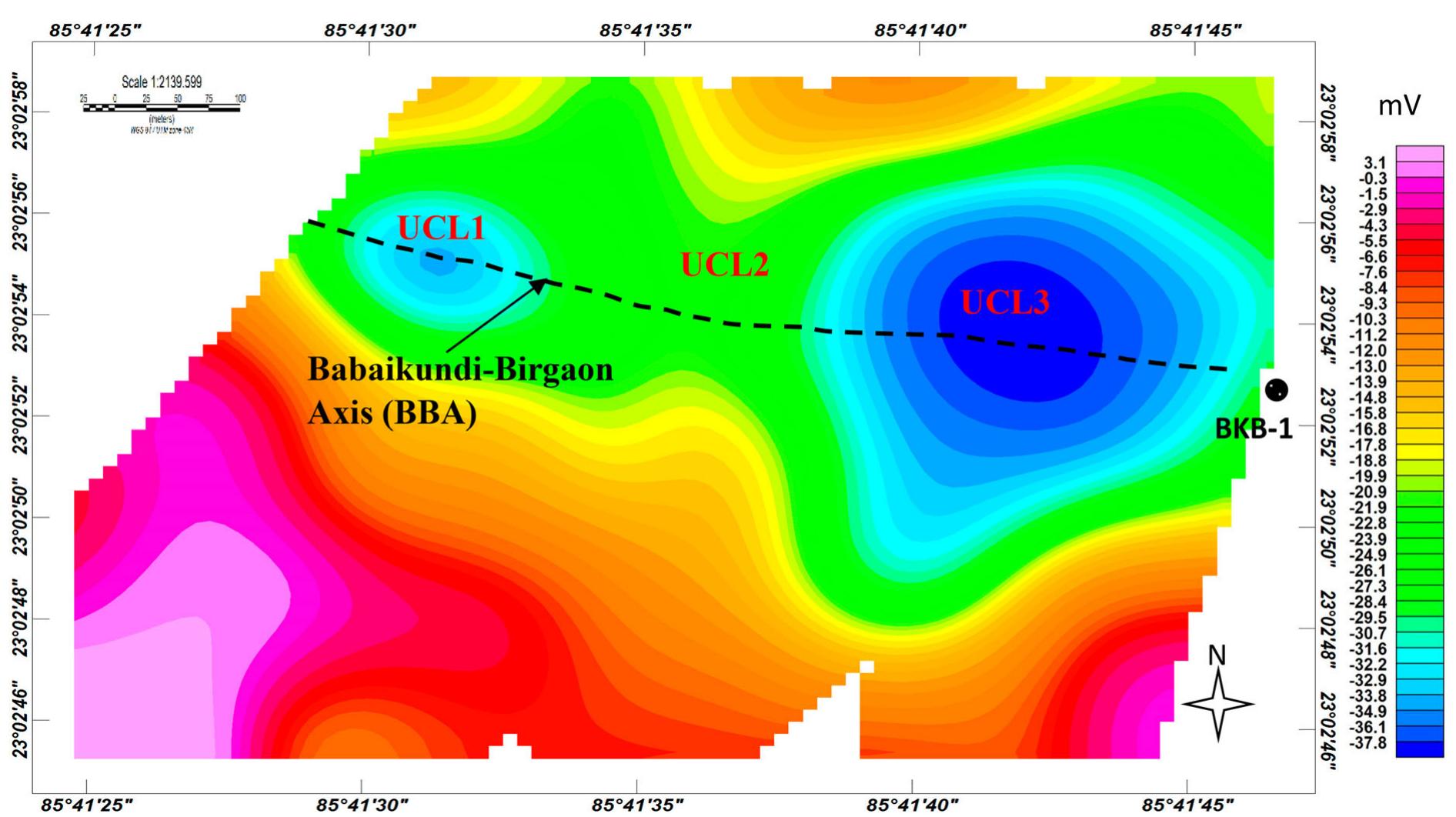 Upward continued (60m) anomaly map showing the possible