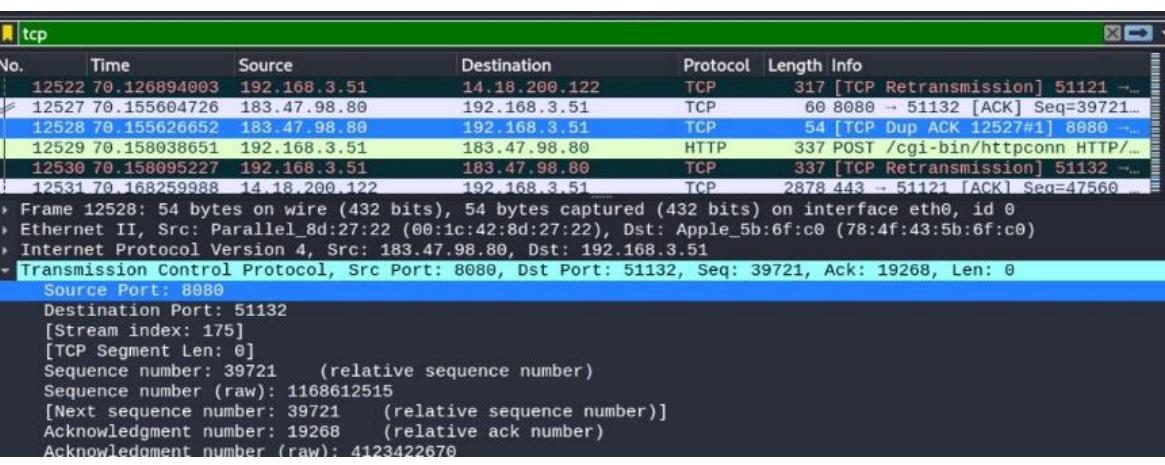 Tcp connection captured by wireshark
