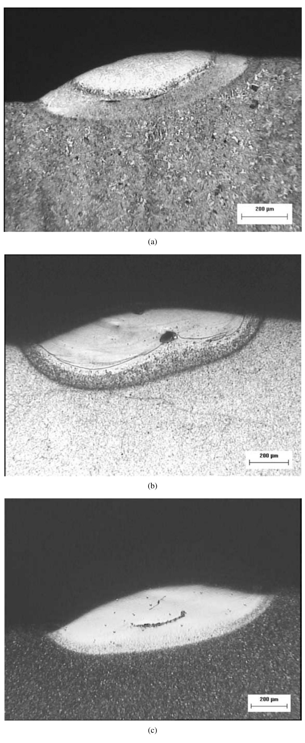 Optical micrographs of the single-pass laser welds: (a)