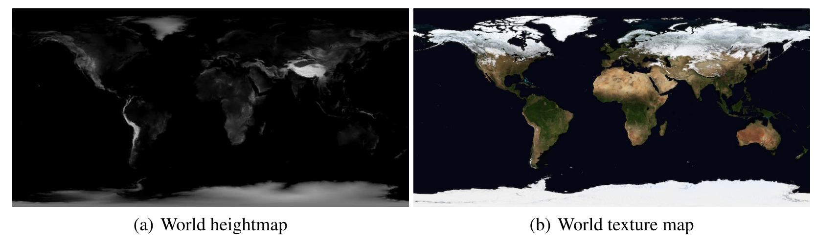 Heightmap and texture map (21600px x 10800px) of the earth