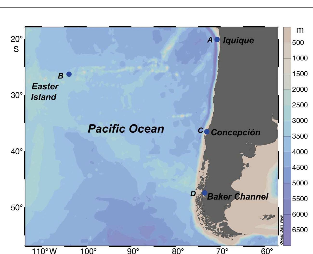 Sampling areas in the eastern south pacific ocean off chile.