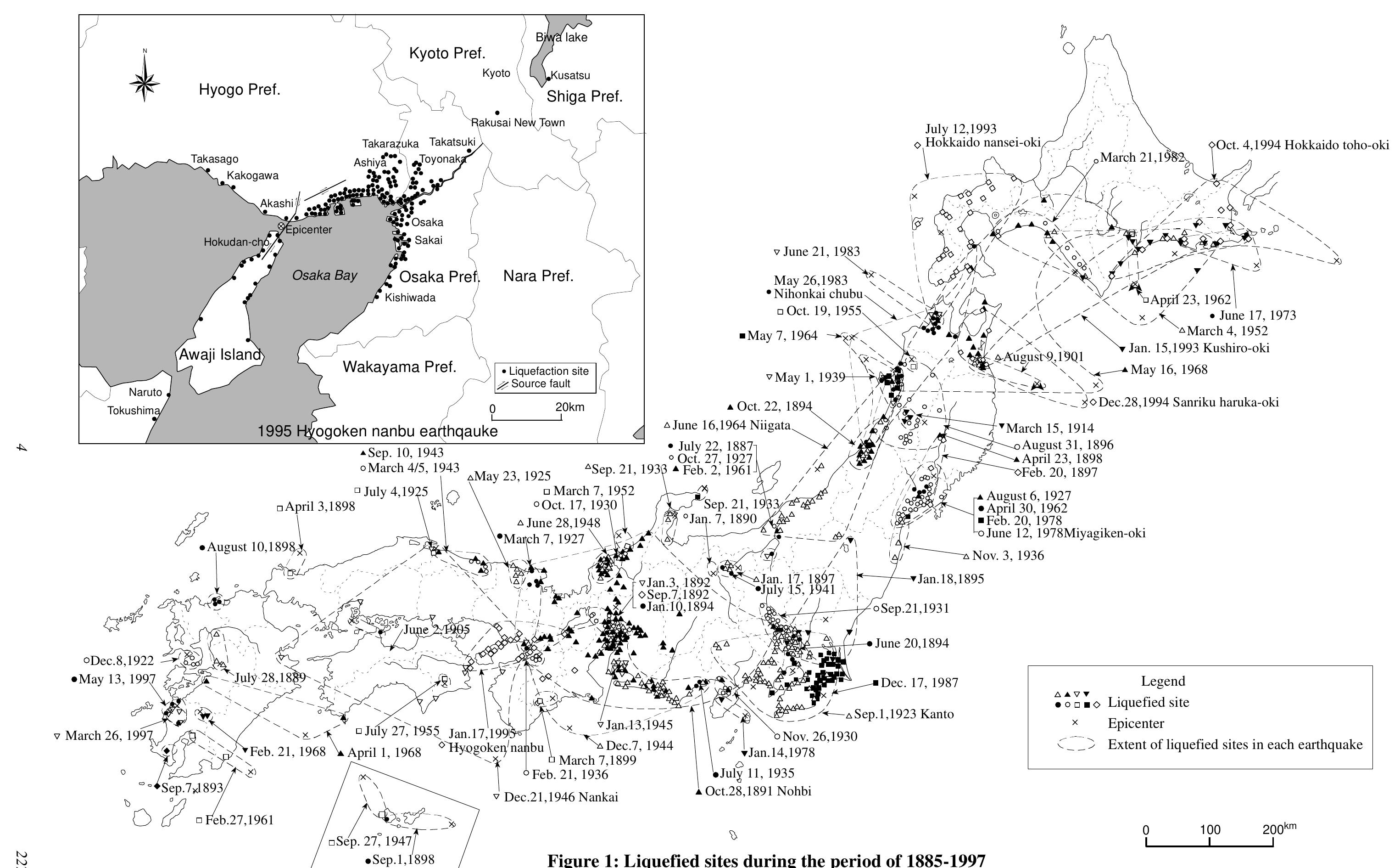 Figure 1 - Liquefaction history, 416 - 1990, in Japan