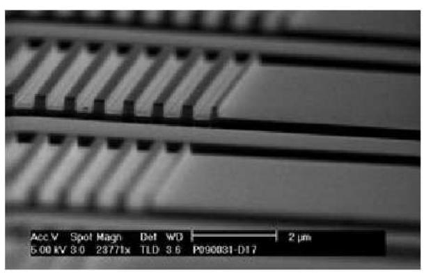 Bird’s eye view of a silicon overlay grating fiber coupler.