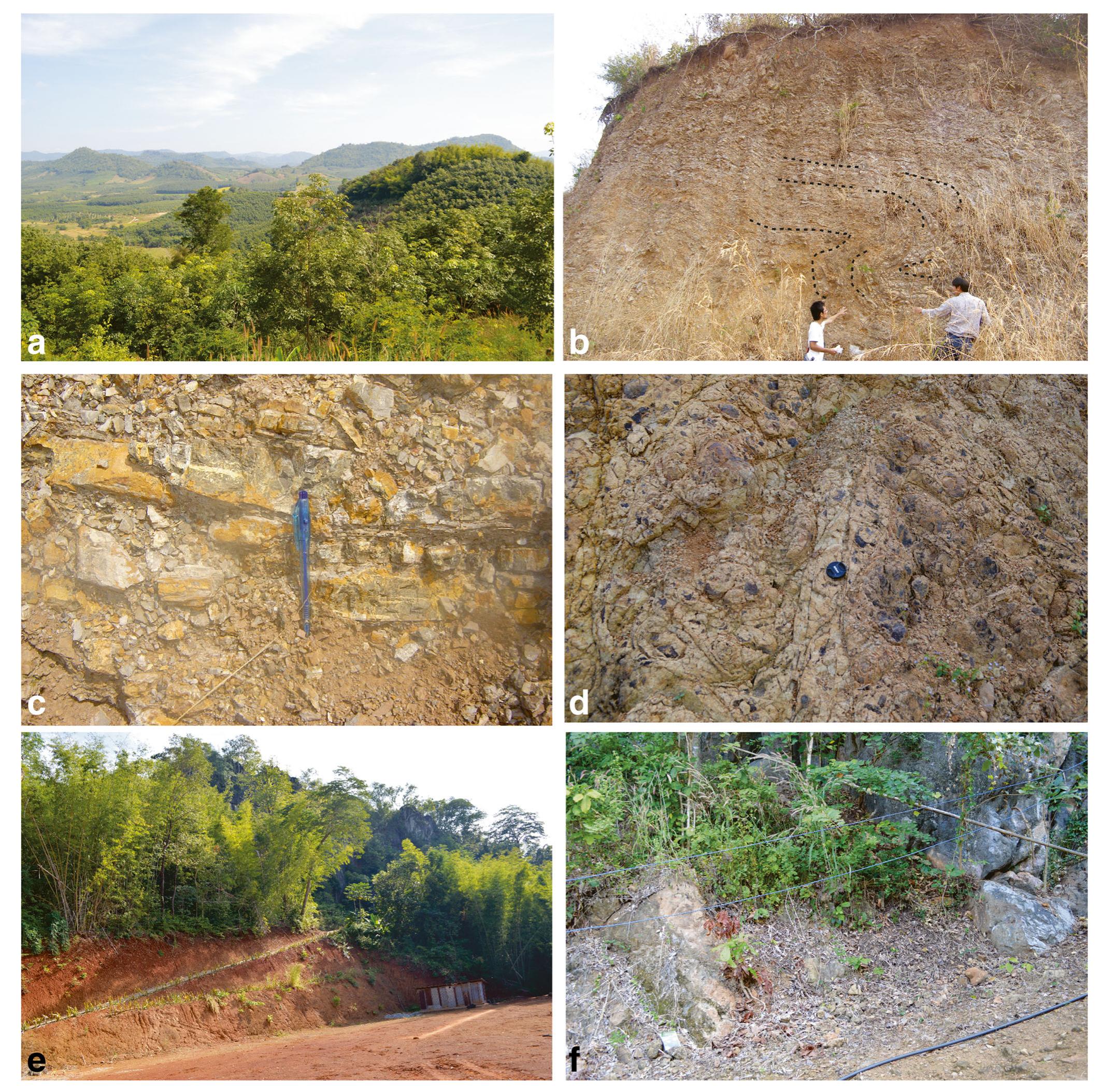 Field photographs showing rolling hill topography of the