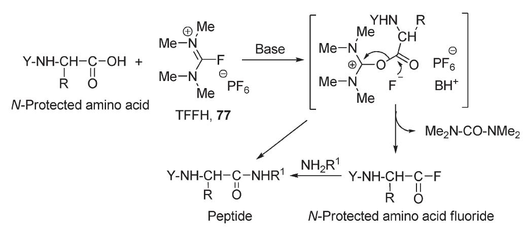 Mechanism of peptide bond formation using tffh-mediated