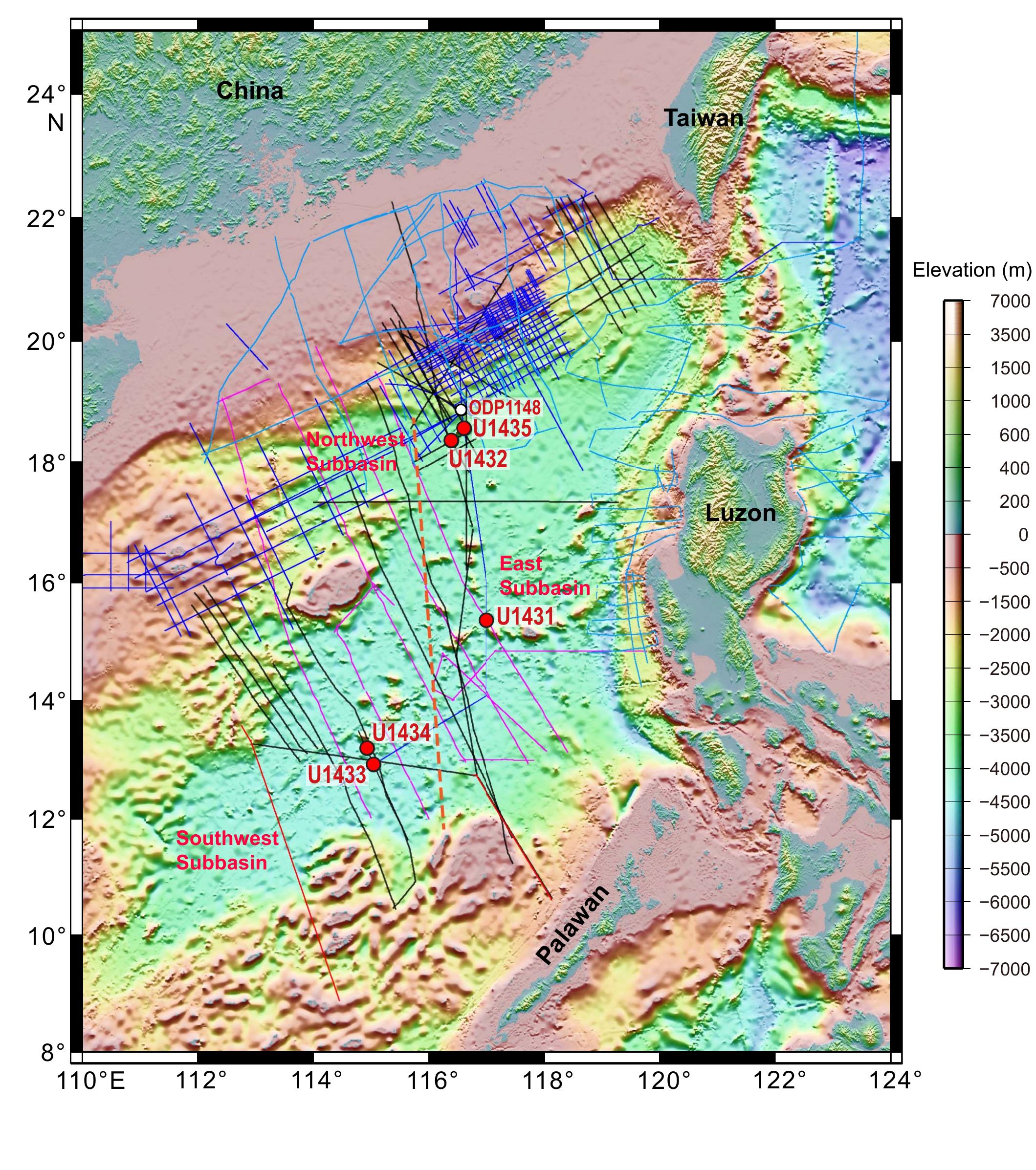 F2. topographic and bathymetric map of the south china sea