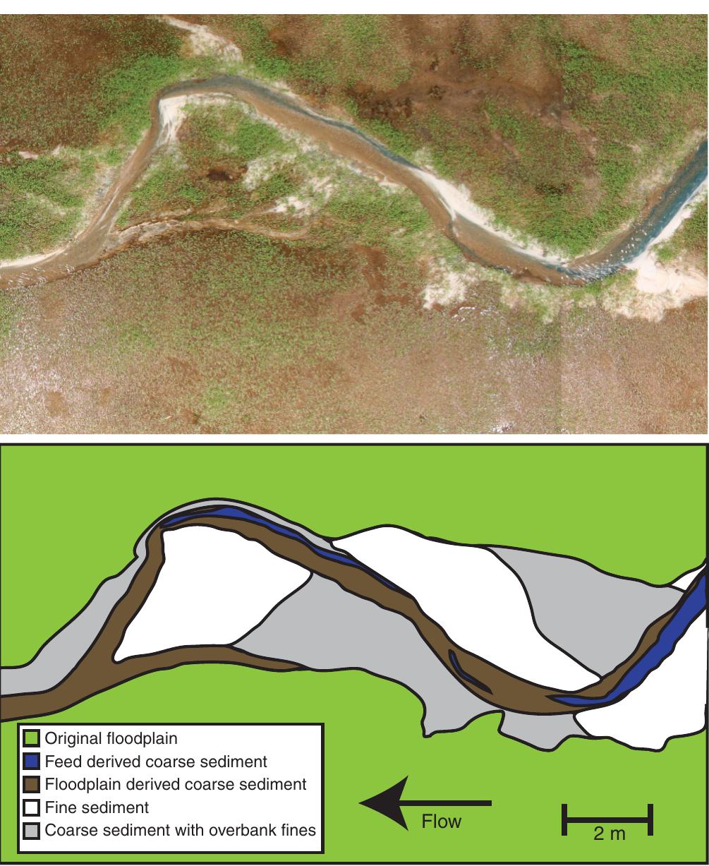 Sediment facies in of second and third bars downstream from