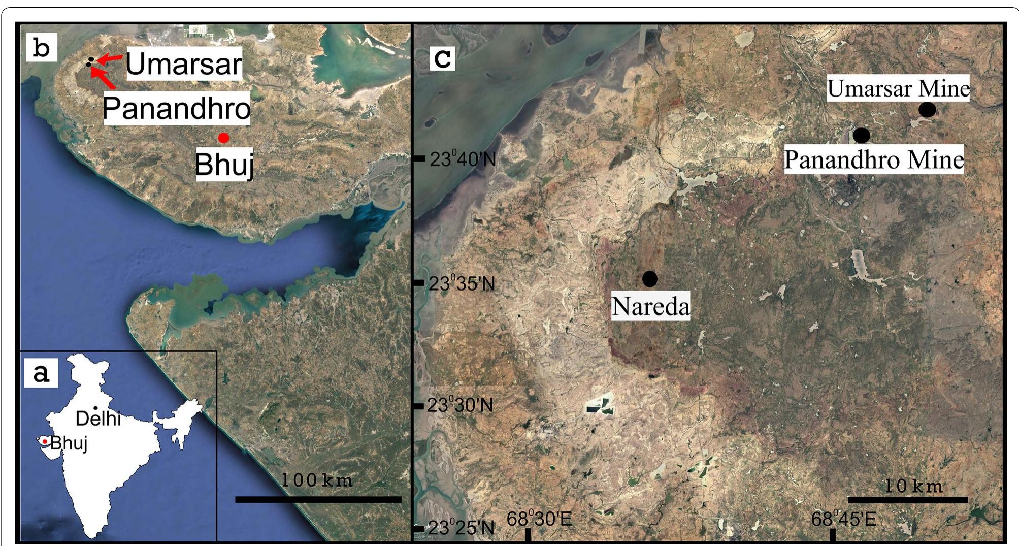 Map of the study area in kutch, india. a map of india. b