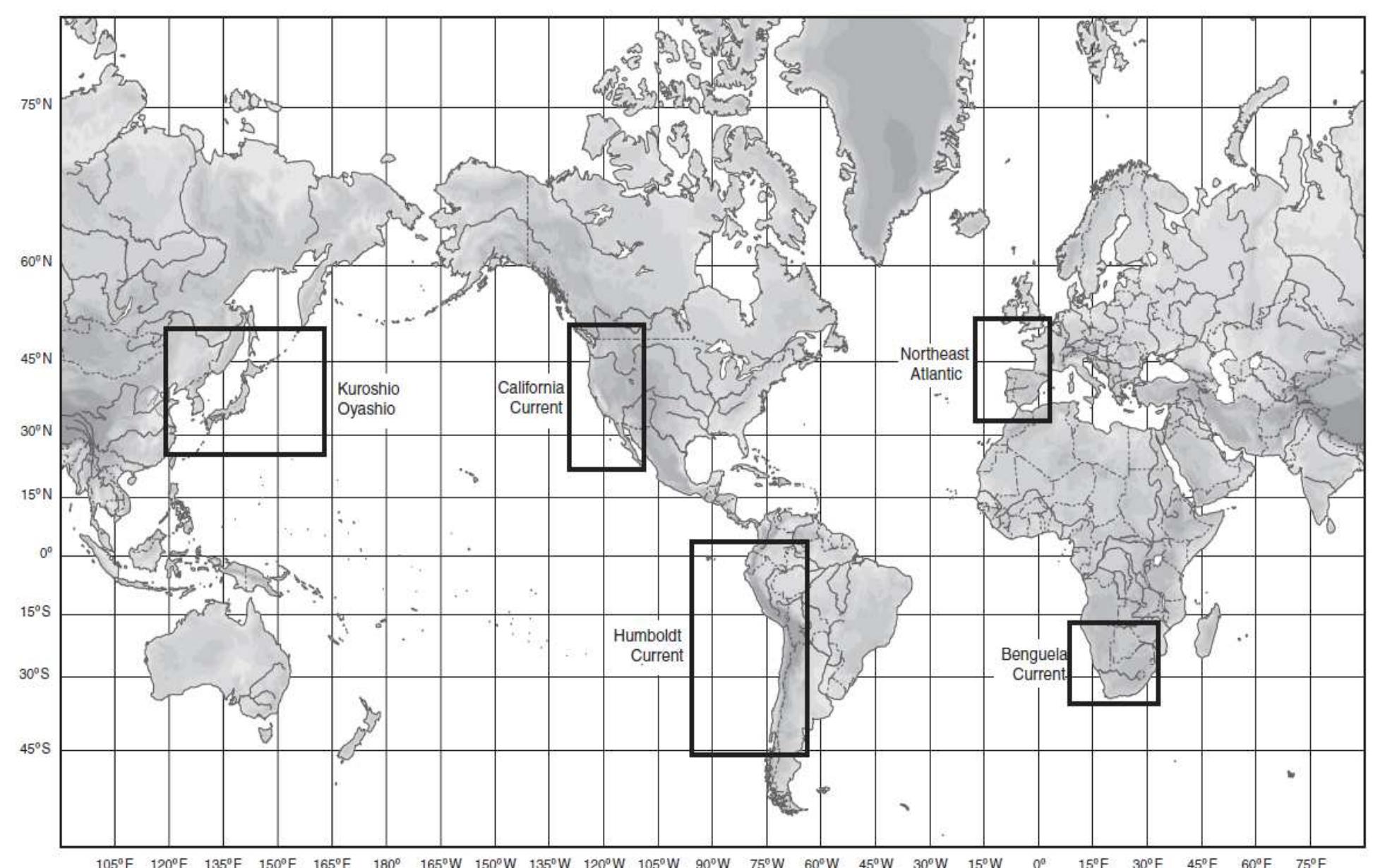 1: world map showing locations of major small pelagic fishes