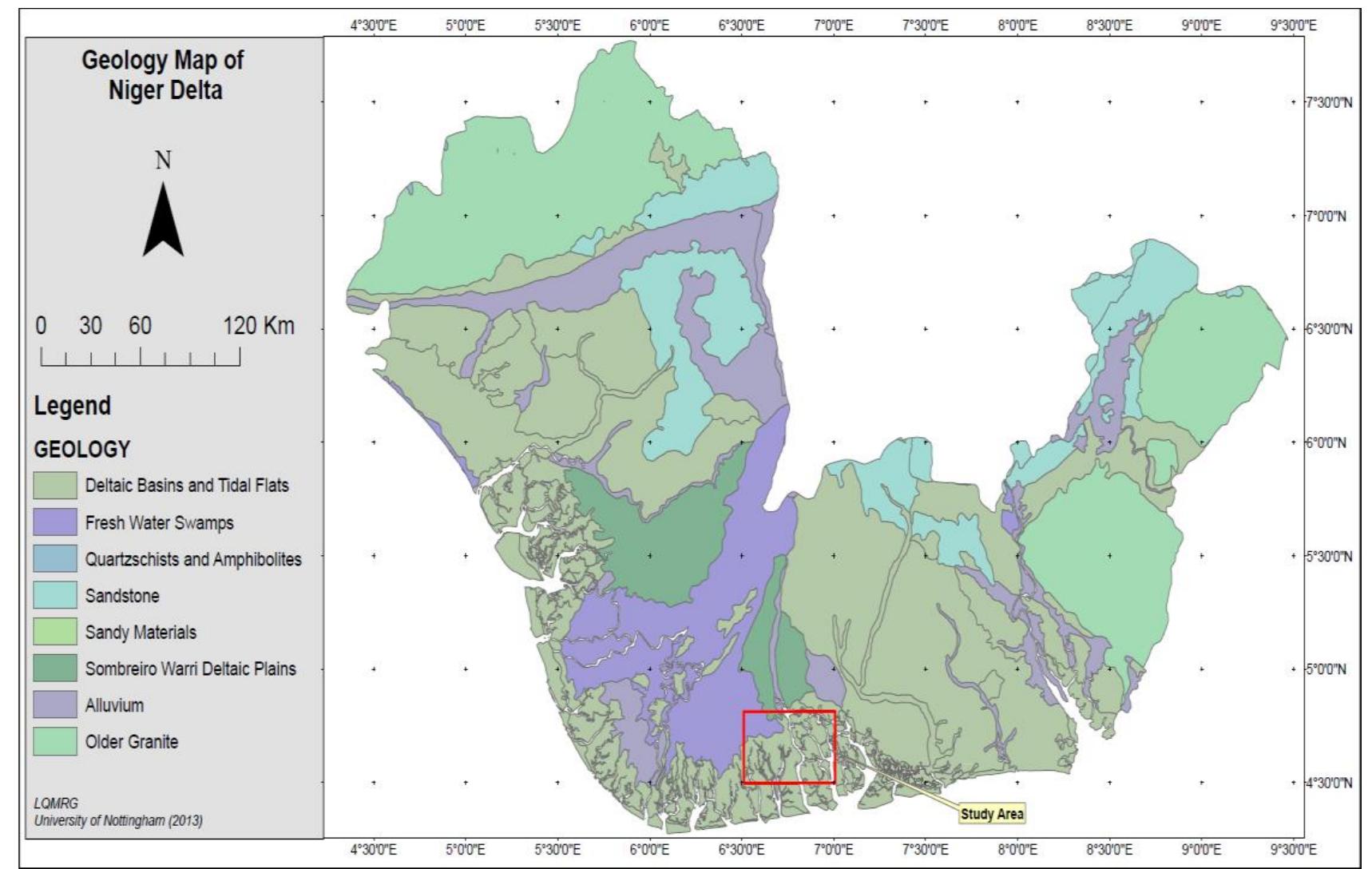 -16: geologic map of the niger delta. source: ayanlade (2015