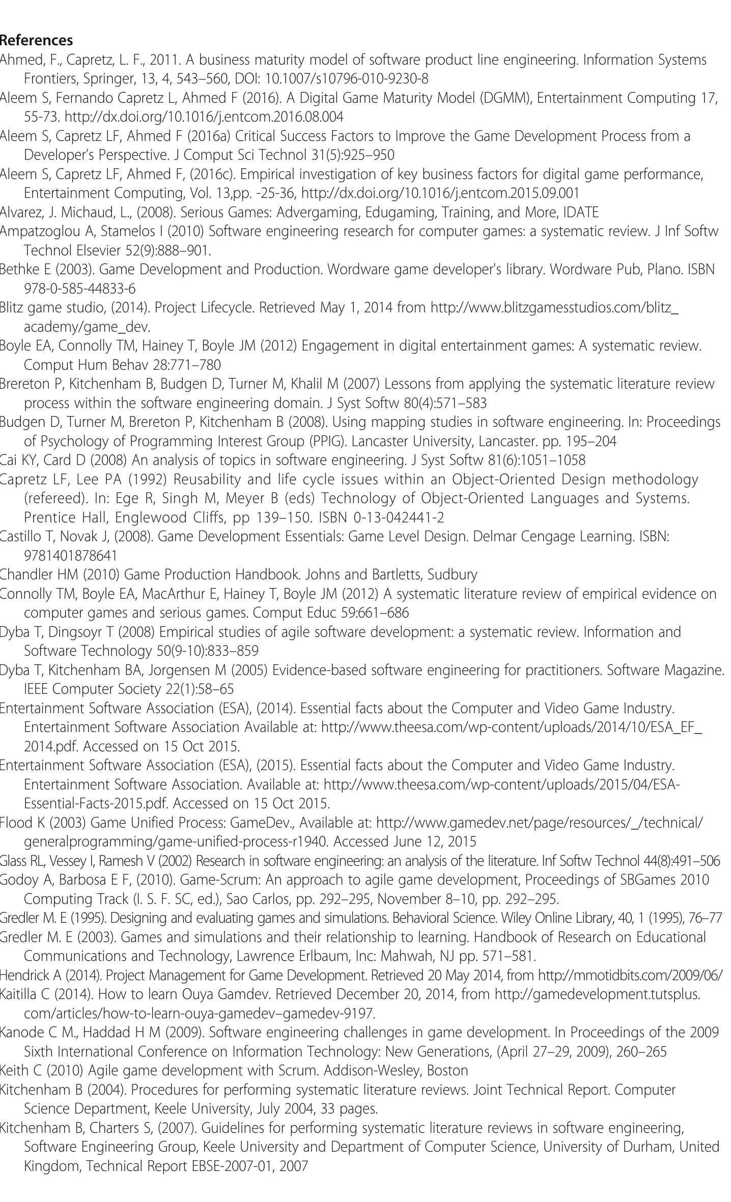 Table 12 - Game development software engineering process
