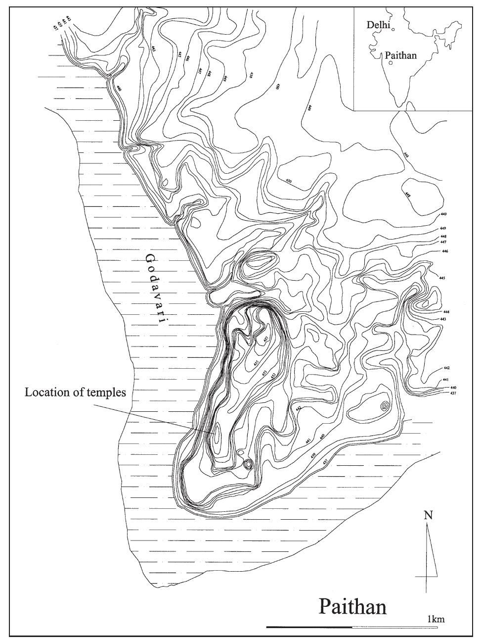 |. map of paithan showing location of the temples. whilst a